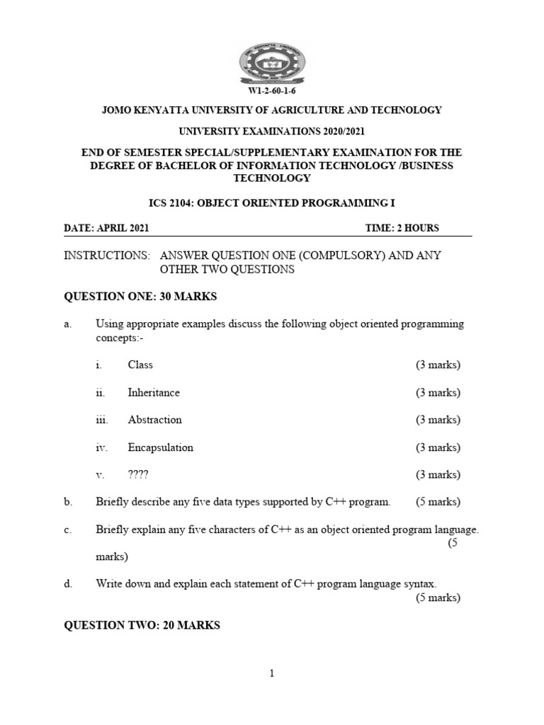 Ics 2104 Object Oriented Programming I Pdf Computer Program Programming 