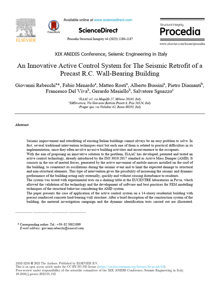 ANIDIS22 An Innovative Active Control System For The Seismic Retrofit of A Precast R.C. Wall ...
