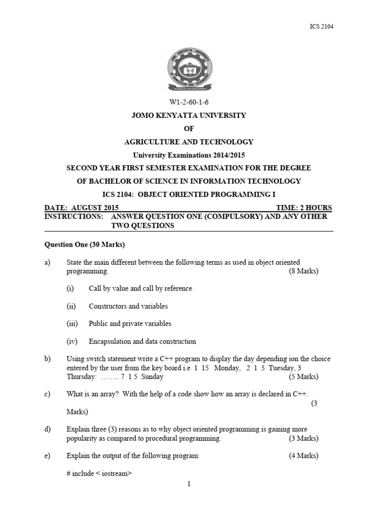 Ics 2104 Object Oriented Programming I | PDF | Class (Computer Programming) | C++