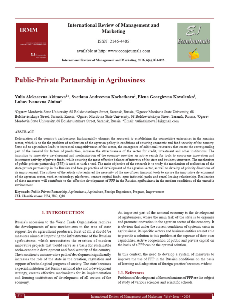 Public-Private Partnerships in Agribusiness | PDF | Public–Private Partnership | Innovation