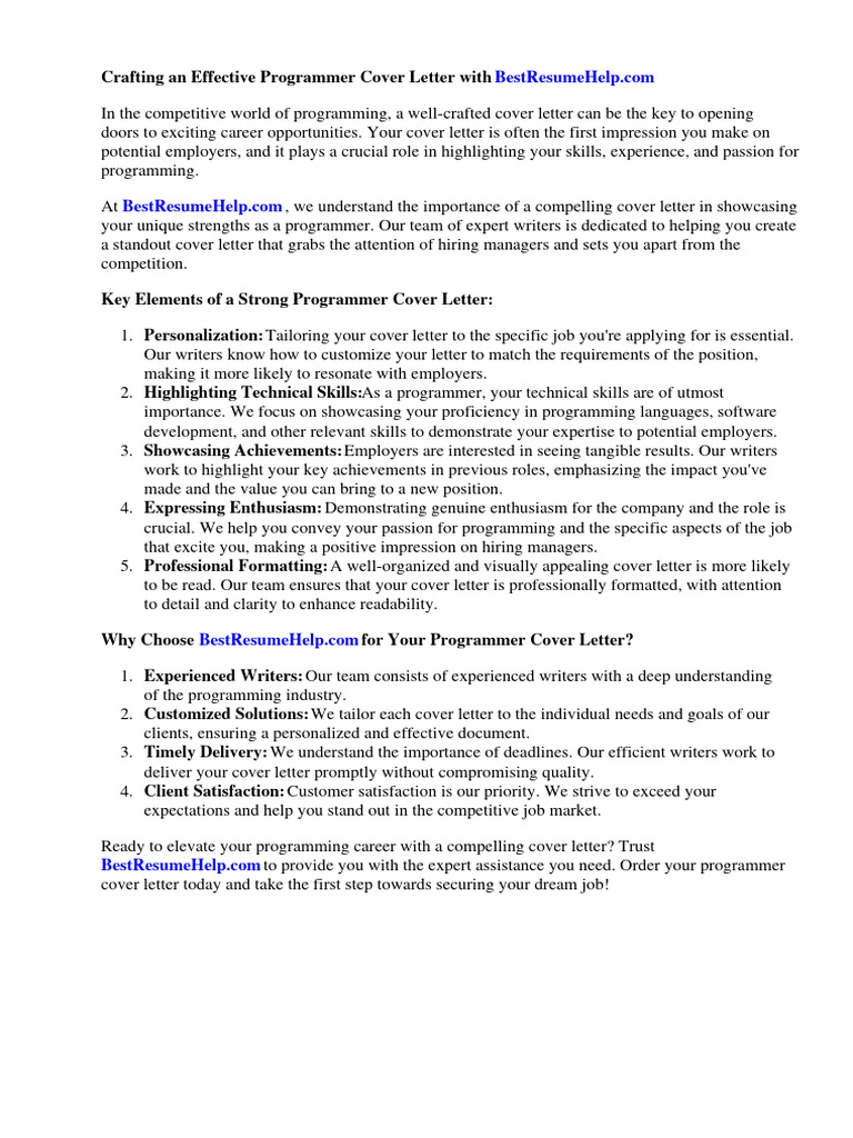Programmer Cover Letter | PDF | Résumé | Computer Programming