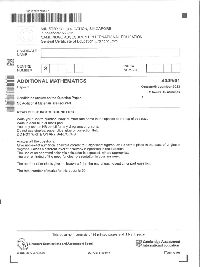 Solutions 2023 O Level A Math Paper 1 | PDF | Mathematical Objects ...