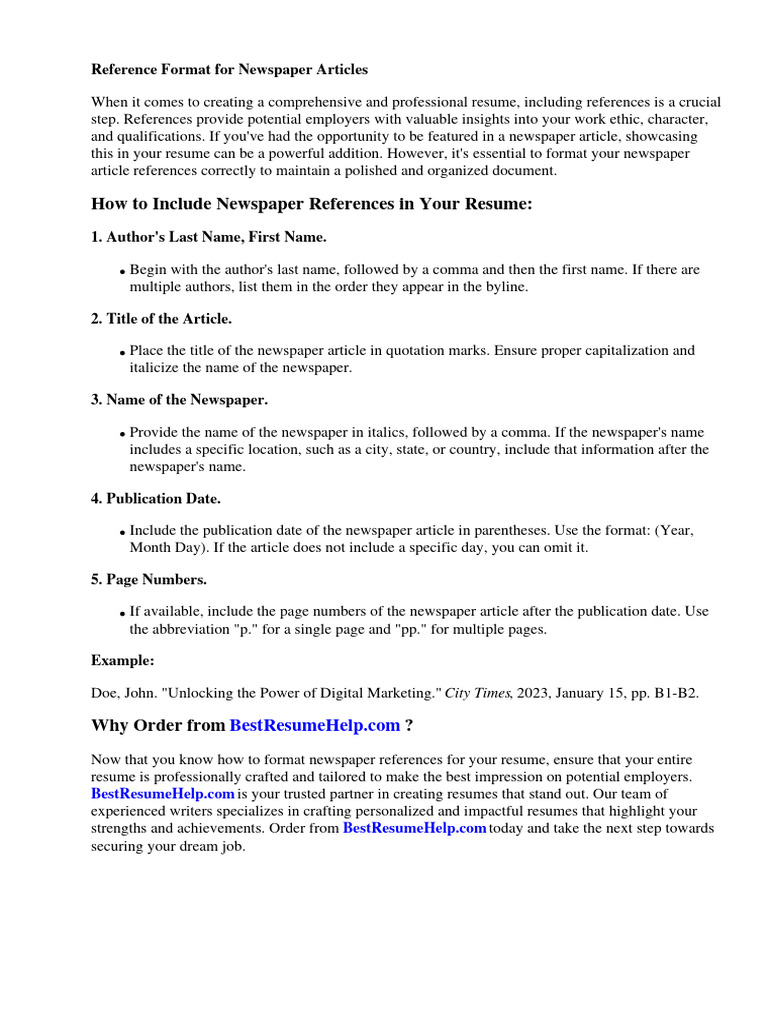 Reference Format Newspaper | PDF | Citation | Newspapers