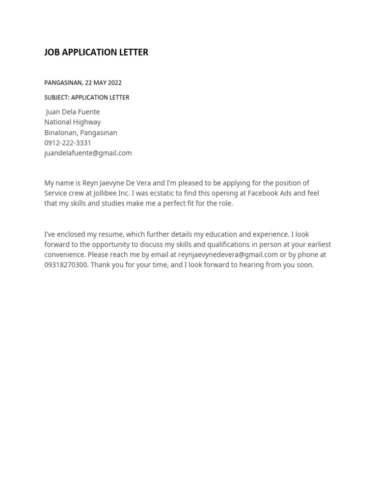 Job Application Letter Pdf