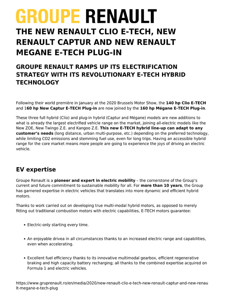 Renault's New E-TECH Hybrid Lineup | PDF | Plug In Hybrid | Hybrid Vehicle