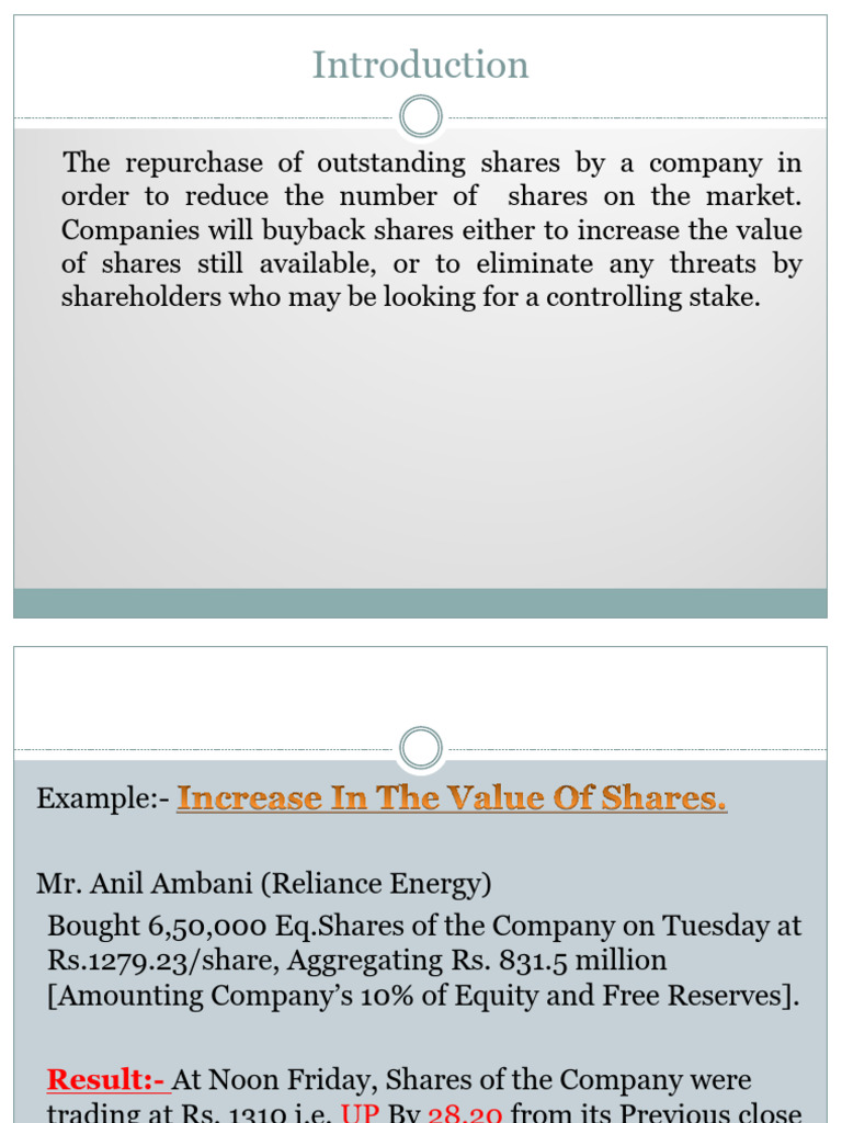 Buy Back | PDF | Share Repurchase | Dividend
