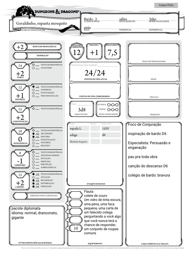 Cópia de Ficha Editável nova | PDF | Dungeons & Dragons (jogo)