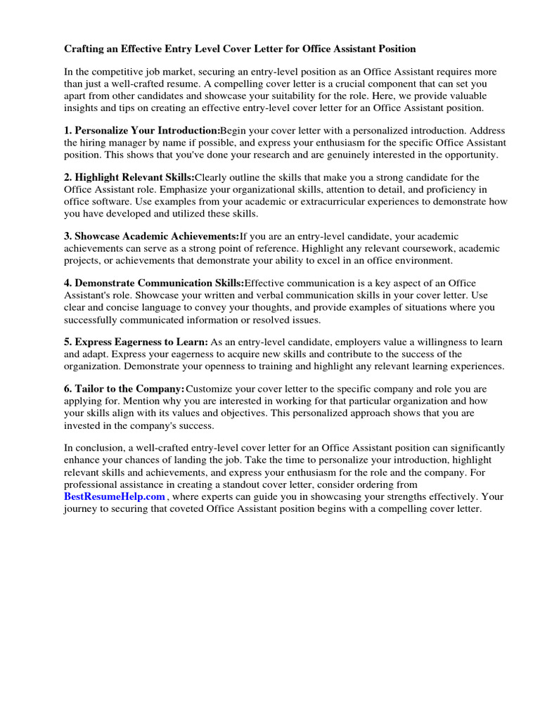 Entry Level Cover Letter For Office Assistant | PDF | Http Cookie ...