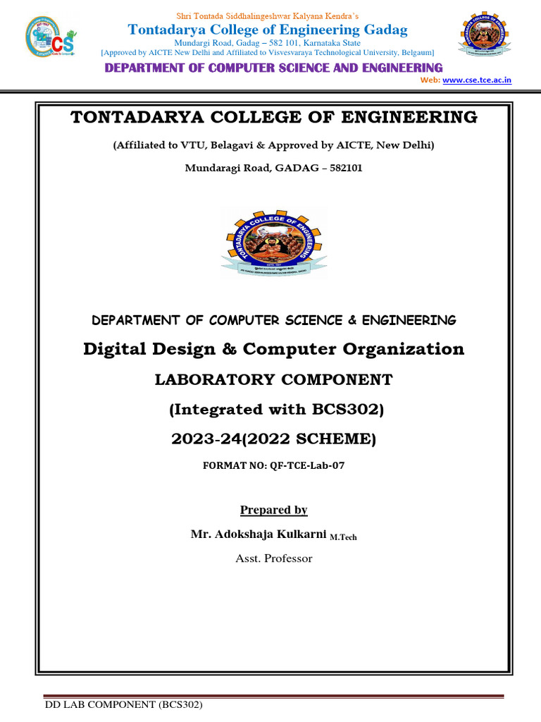 DDCO Lab Manual@vtunetwork | PDF | Digital Electronics | Computer Engineering