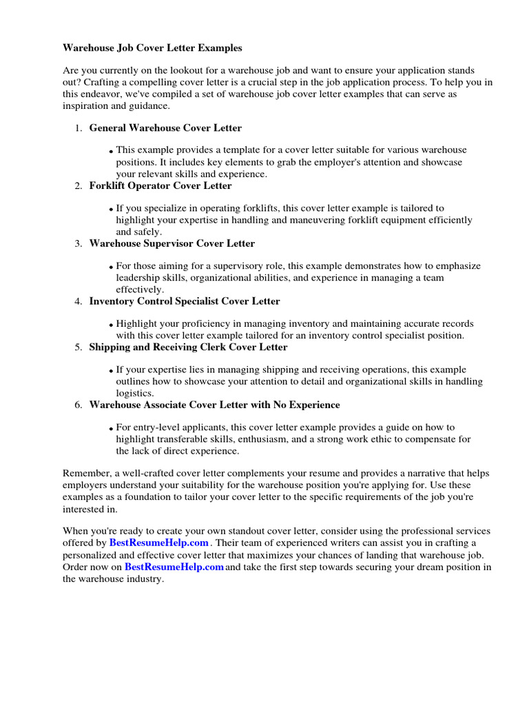 Warehouse Job Cover Letter Examples | PDF | Résumé | Warehouse