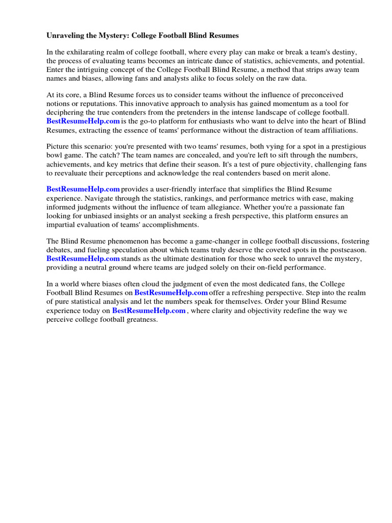 College Football Blind Resume | PDF | Résumé | Experience
