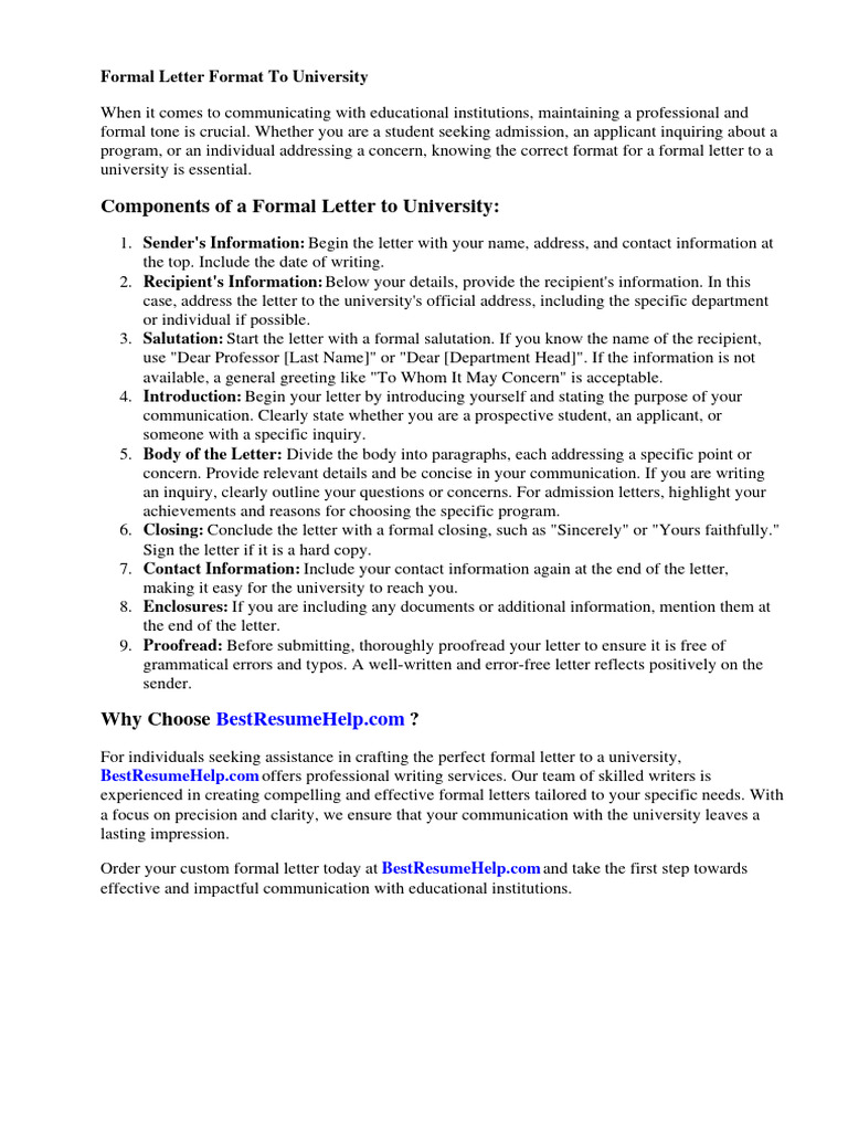 Formal Letter Format To University | Download Free PDF | Communication ...