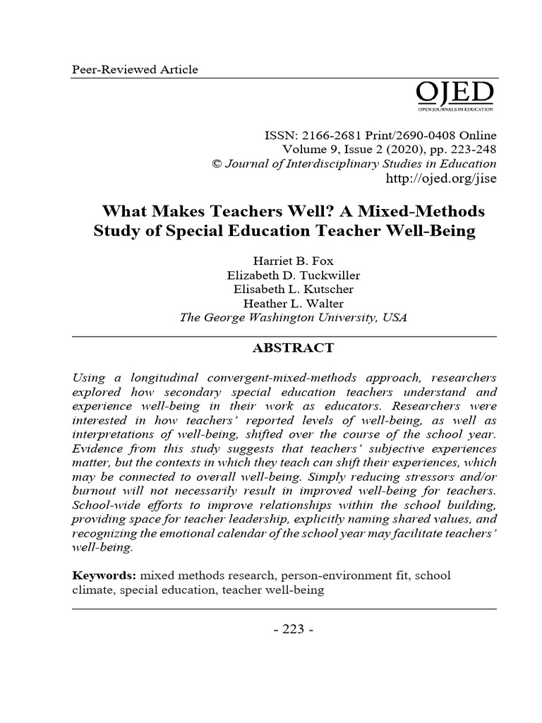 What Makes Teachers Well? A Mixed-Methods Study of Special Education ...