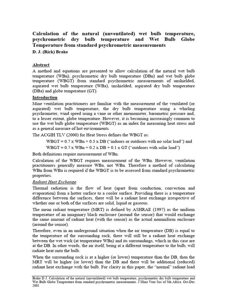 Calculation of The Natural Unventilated Wet Bulb Temperature | PDF ...