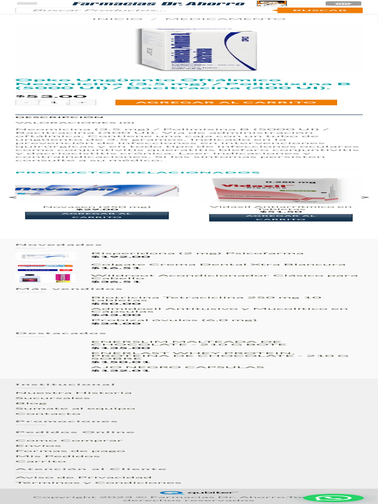 Opko Ungüento Oftálmico Neomicina (3.5 MG) Polimixina B (5000 UI) Bacitracina (400 UI ...