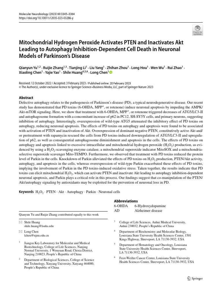 Mitochondrial Hydrogen Peroxide Activates PTEN and Inactivates Akt ...