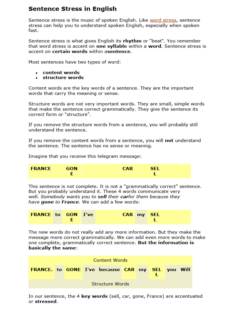 sentence stress | PDF | Stress (Linguistics) | Word