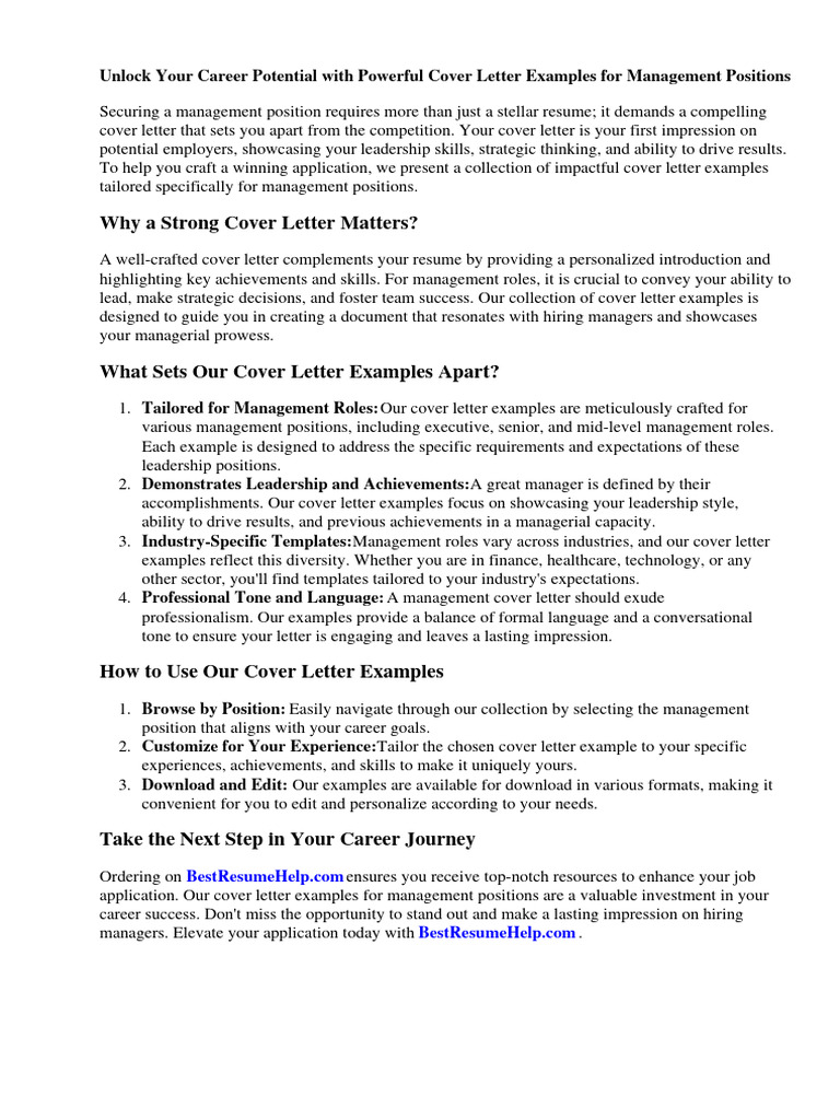 Cover Letter Examples for Management Position | PDF | Retail | Résumé