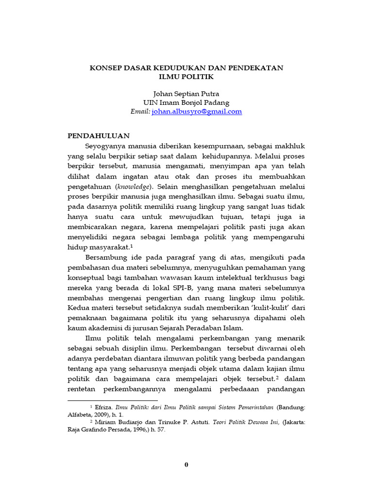 Konsep Dasar Kedudukan Dan Pendekatan Ilmu Politik: Email | PDF