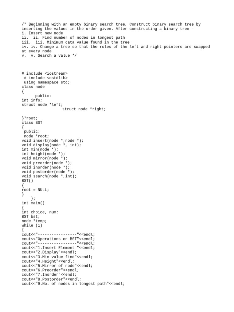 Empty Binary Search Tree Pdf Computer Programming Algorithms And Data Structures