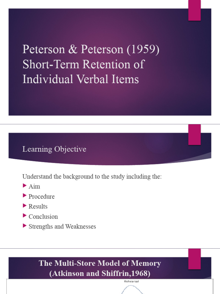 Peterson and Peterson Study | PDF | Long Term Memory | Memory