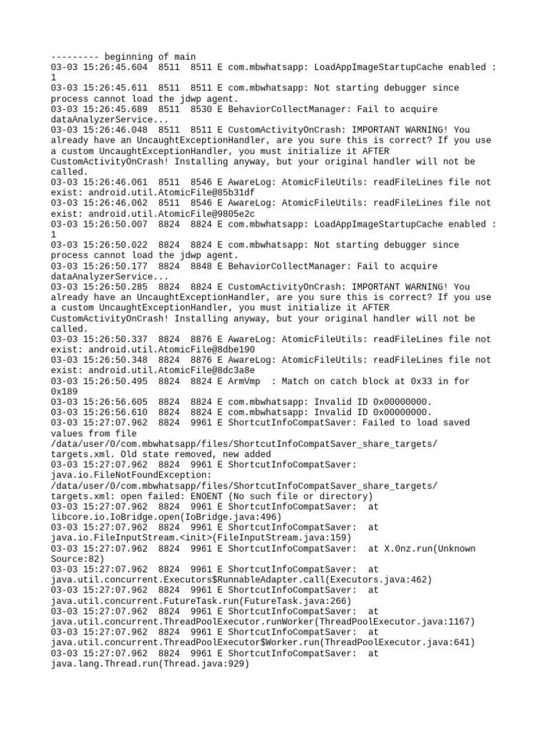 WhatsApp Error Log Analysis | PDF | Computer File | Java (Programming Language)