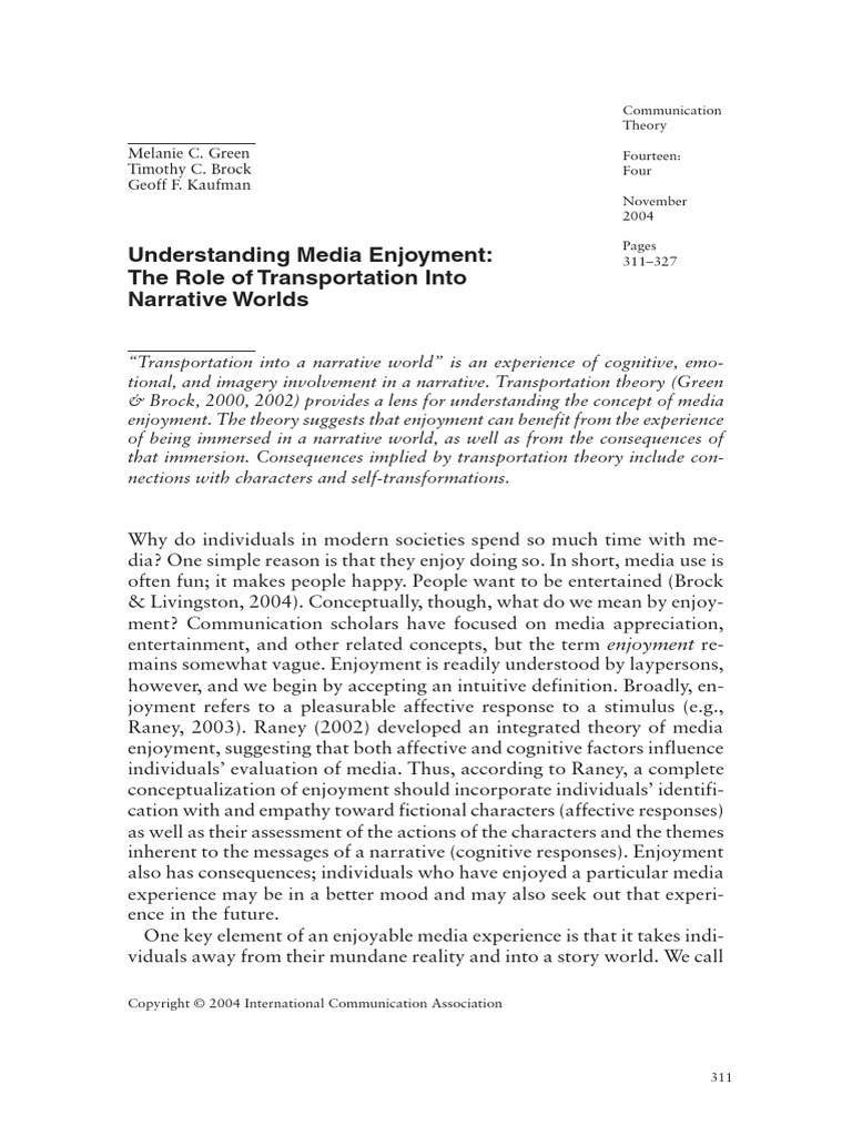 Communication Theory - 2006 - Green - Understanding Media Enjoyment The ...