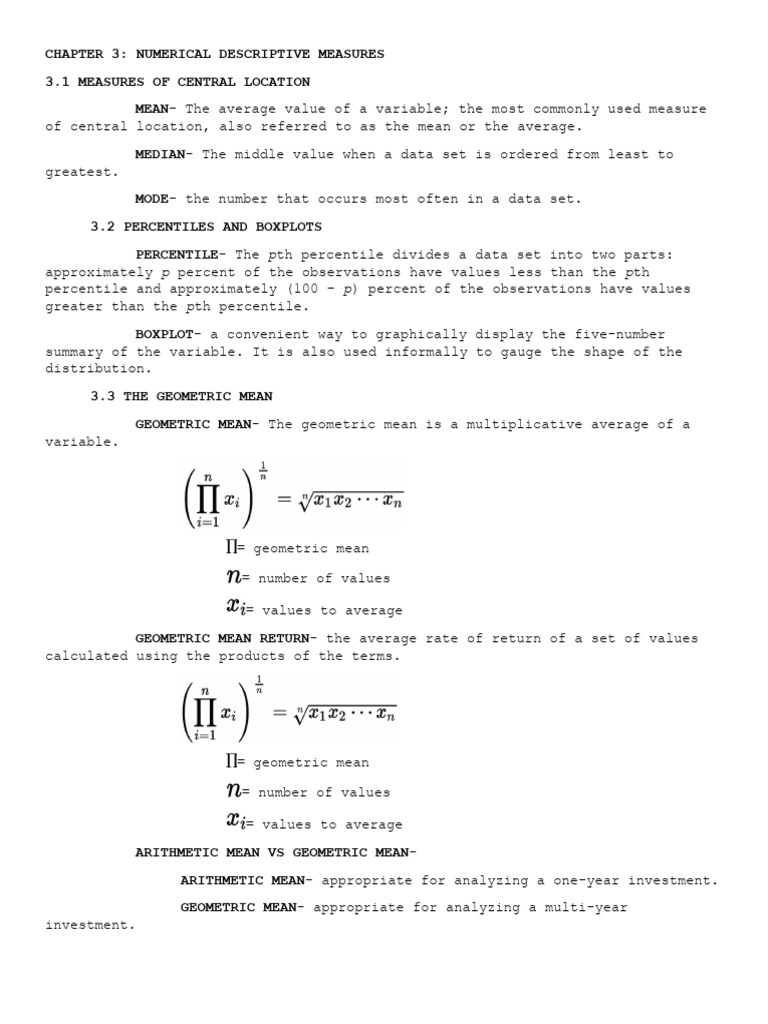 Chapter 3 Numerical Descriptive Measures | PDF | Standard Deviation | Mean