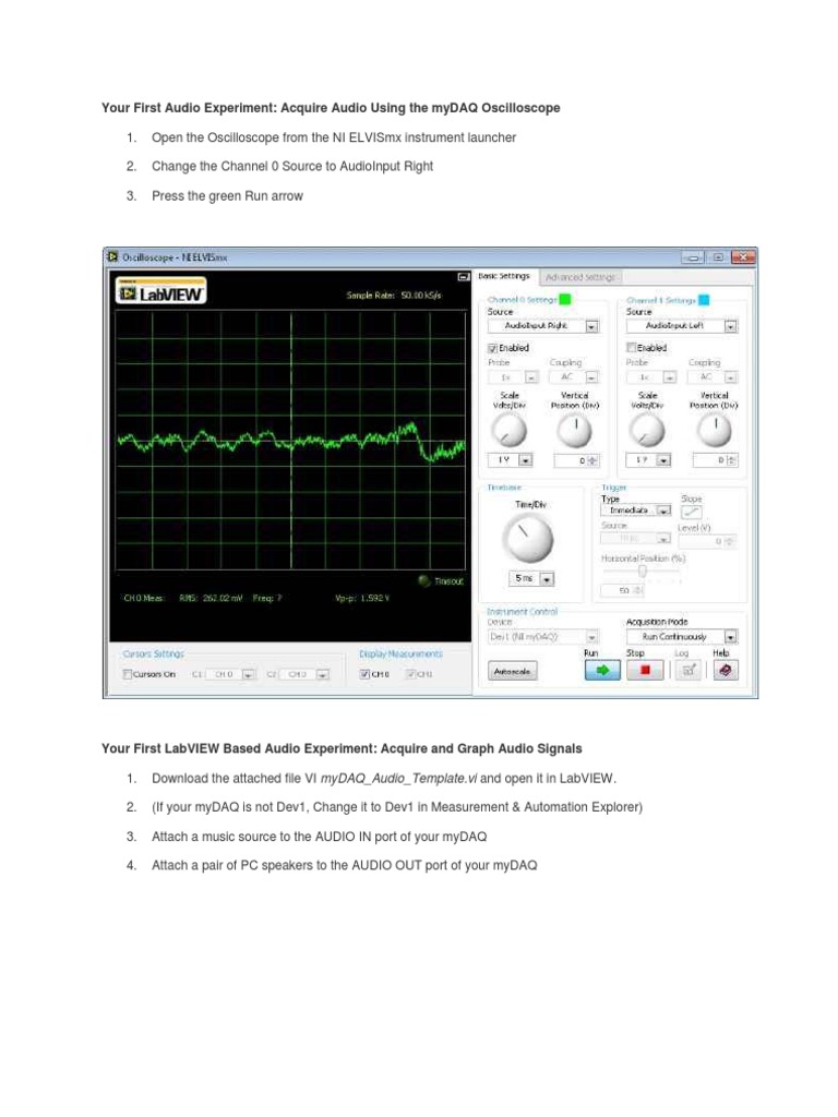Your First Audio Experiment: Acquire Audio Using The Mydaq Oscilloscope | PDF | Sampling (Signal ...