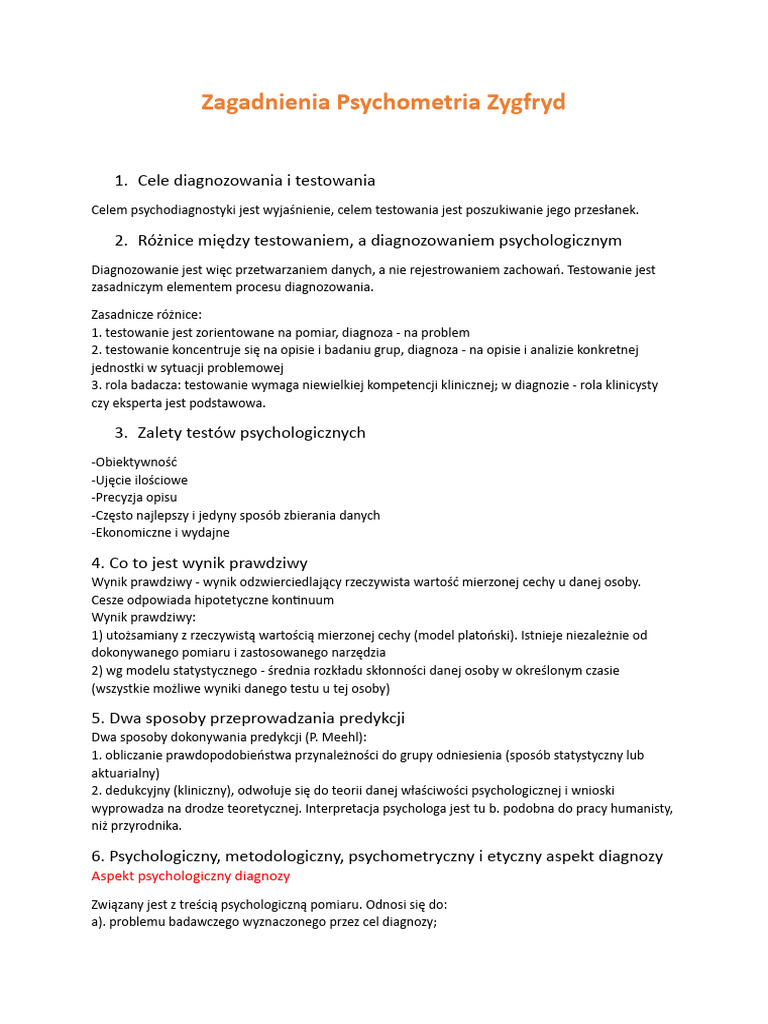 Zagadnienia Psychometria Zygfryd | PDF