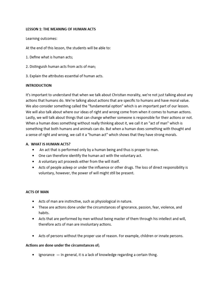 Understanding Human Acts in Morality | PDF | Intention | Reason