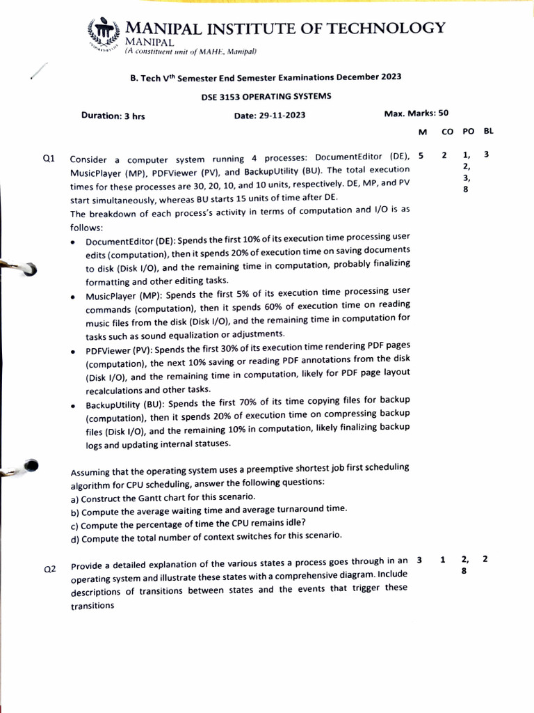 OS PYQs | PDF | Thread (Computing) | Process (Computing)