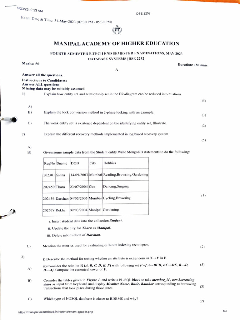 DBS PYQs | PDF | Relational Model | Databases