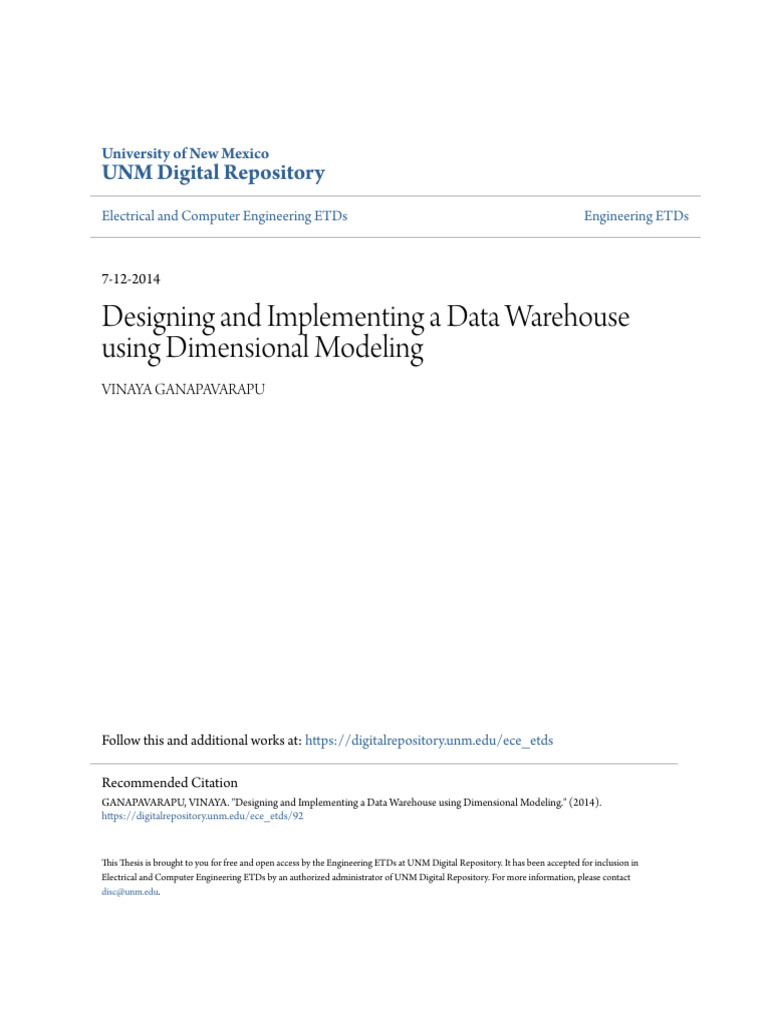 Designing and Implementing A Data Warehouse Using Dimensional Mod | PDF | Data Warehouse | Databases
