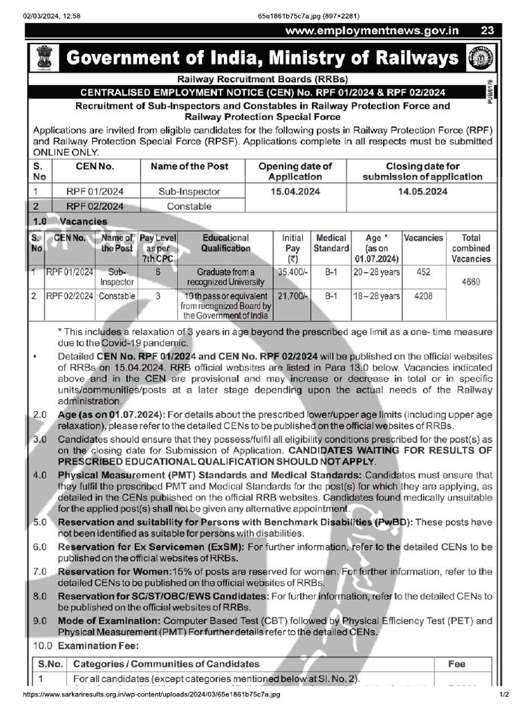 RPF SI Short Notice | PDF