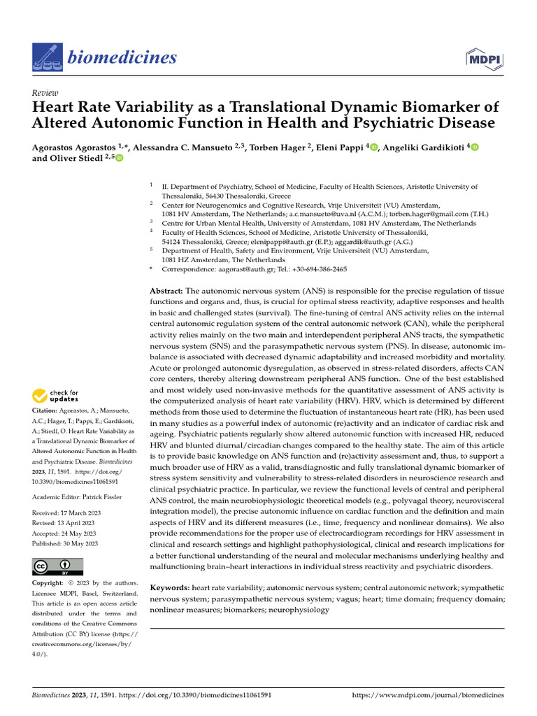 2023 Heart Rate Variability As A Translational Dynamic Biomarker of ...
