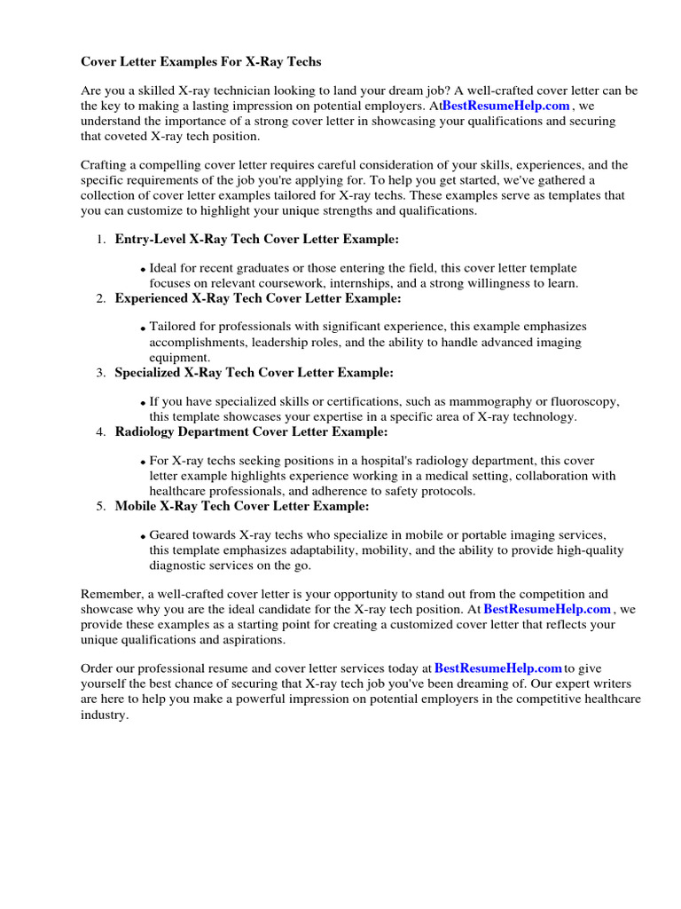 Cover Letter Samples for X-Ray Techs | PDF | Radiology | Radiography