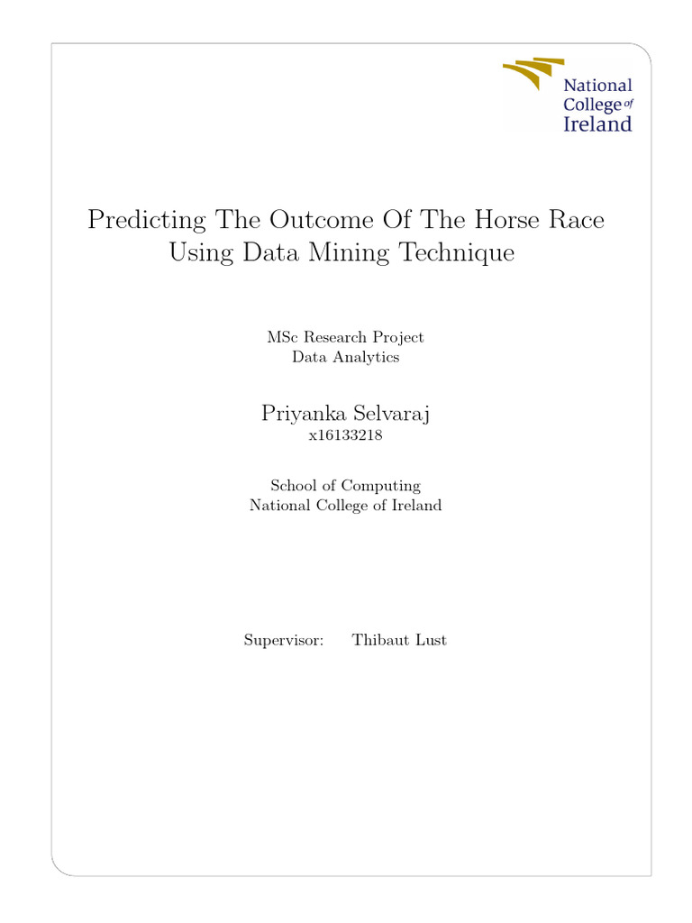 Noah Silverman - Predicting The Outcome of The Horse Race Using Data Mining Technique | PDF ...