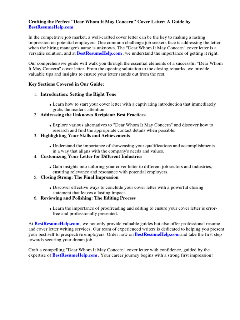 Dear Whom It May Concern Cover Letter | PDF | Recruitment | Résumé