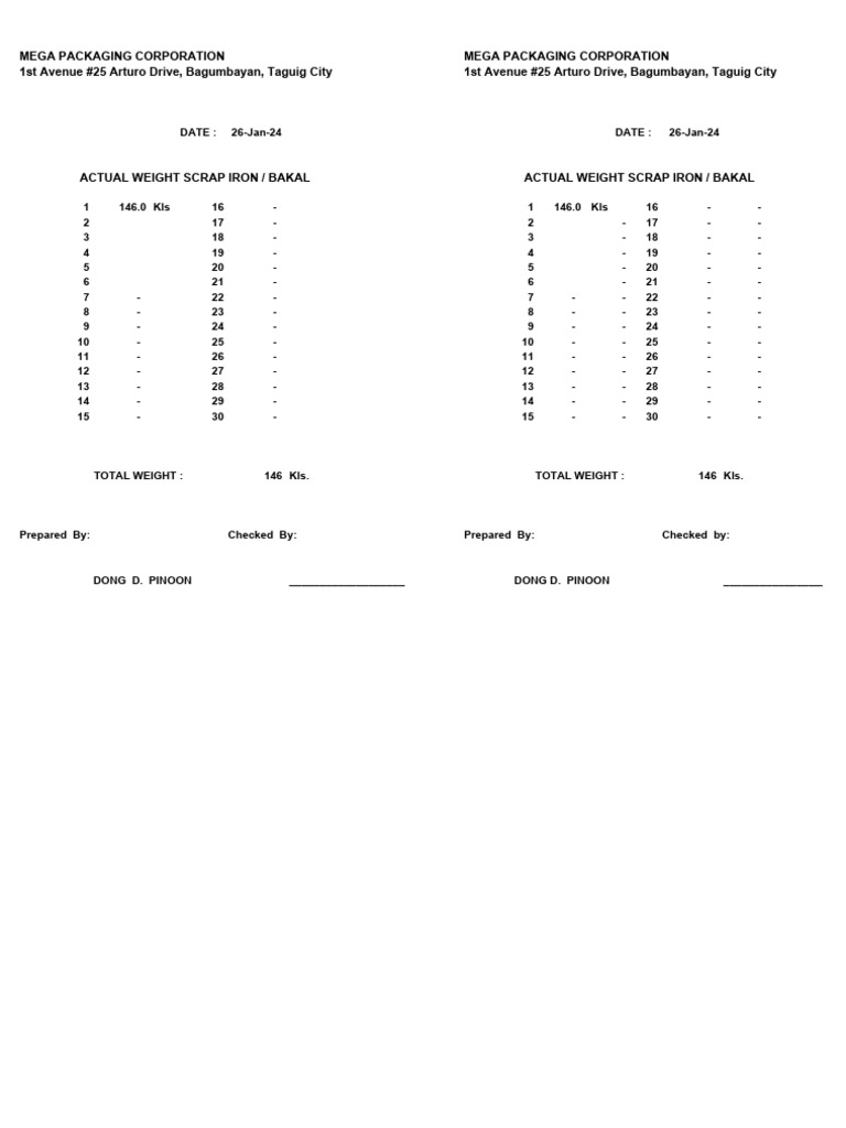 Scrap Weight Report for Inggot Bars | PDF