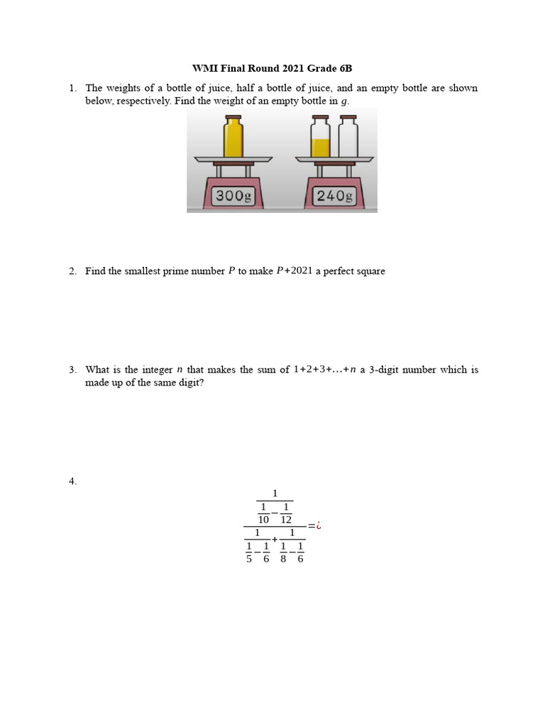 WMI Final Round 2021 Grade 6B | PDF