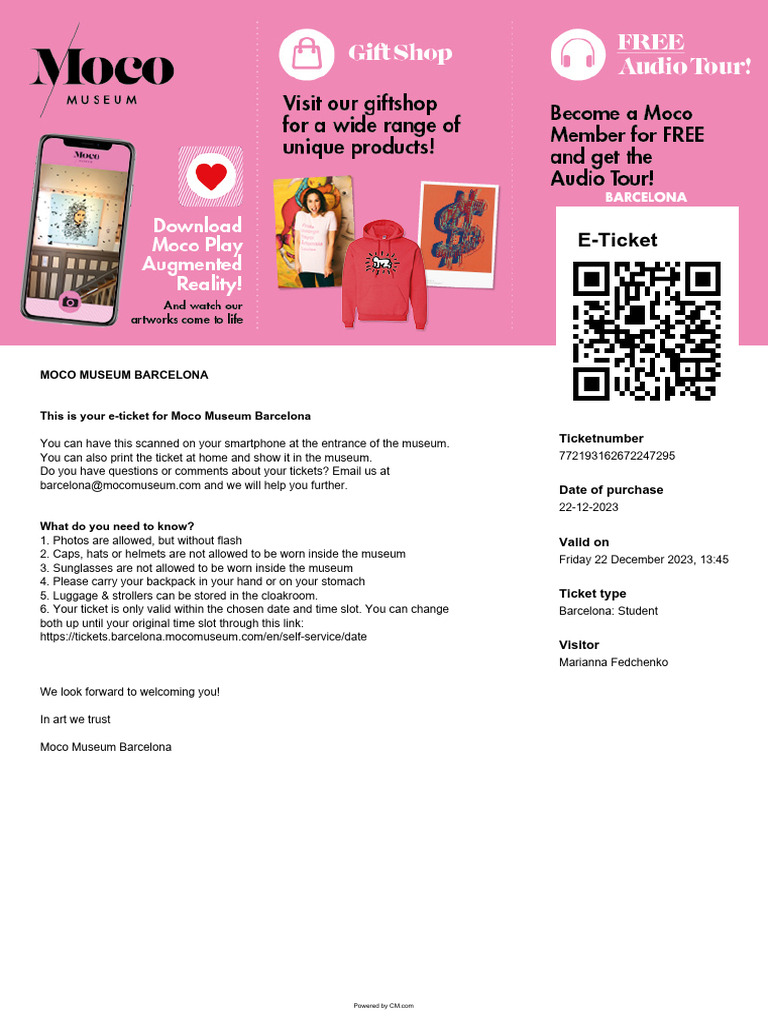 E-Ticket: Moco Museum Barcelona This Is Your E-Ticket For Moco Museum Barcelona | PDF