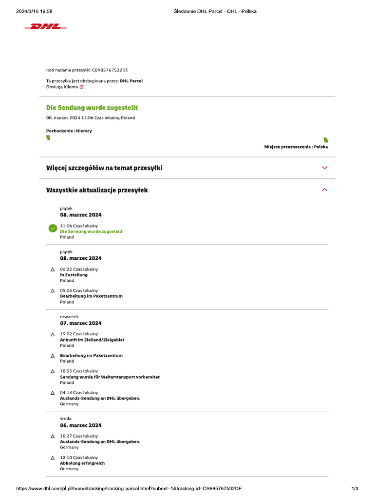 Śledzenie DHL Parcel - DHL - Polska-1 | PDF