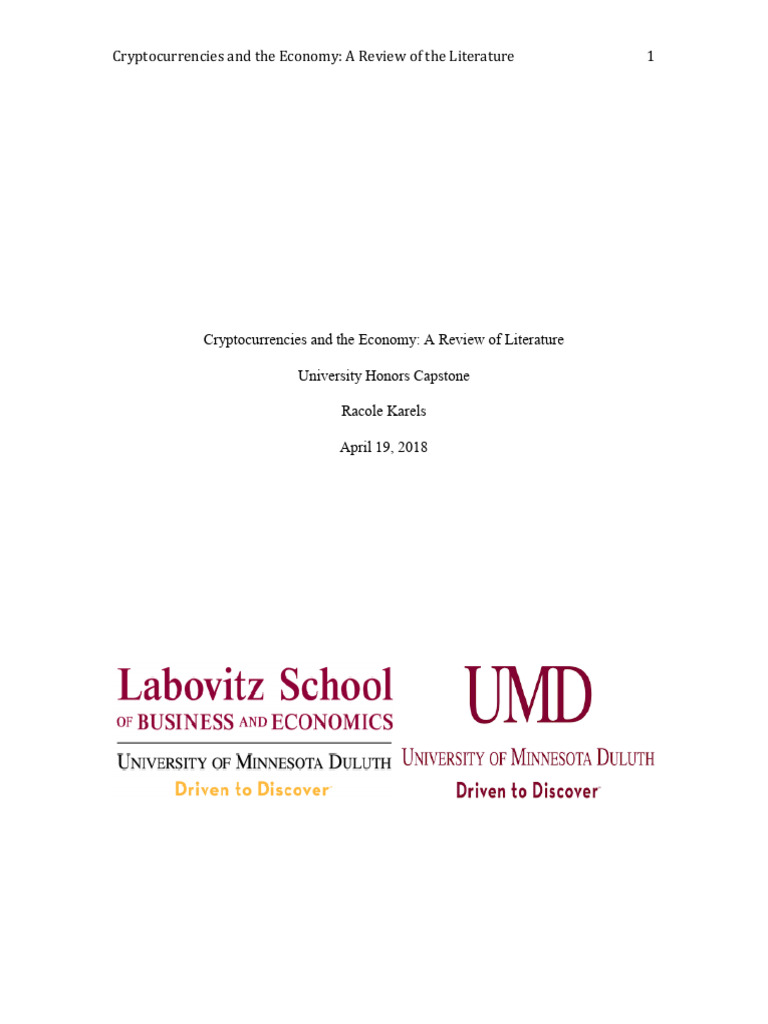 Karels, Racole (Cryptocurrencies and The Economy) Capstone 201718 | PDF ...