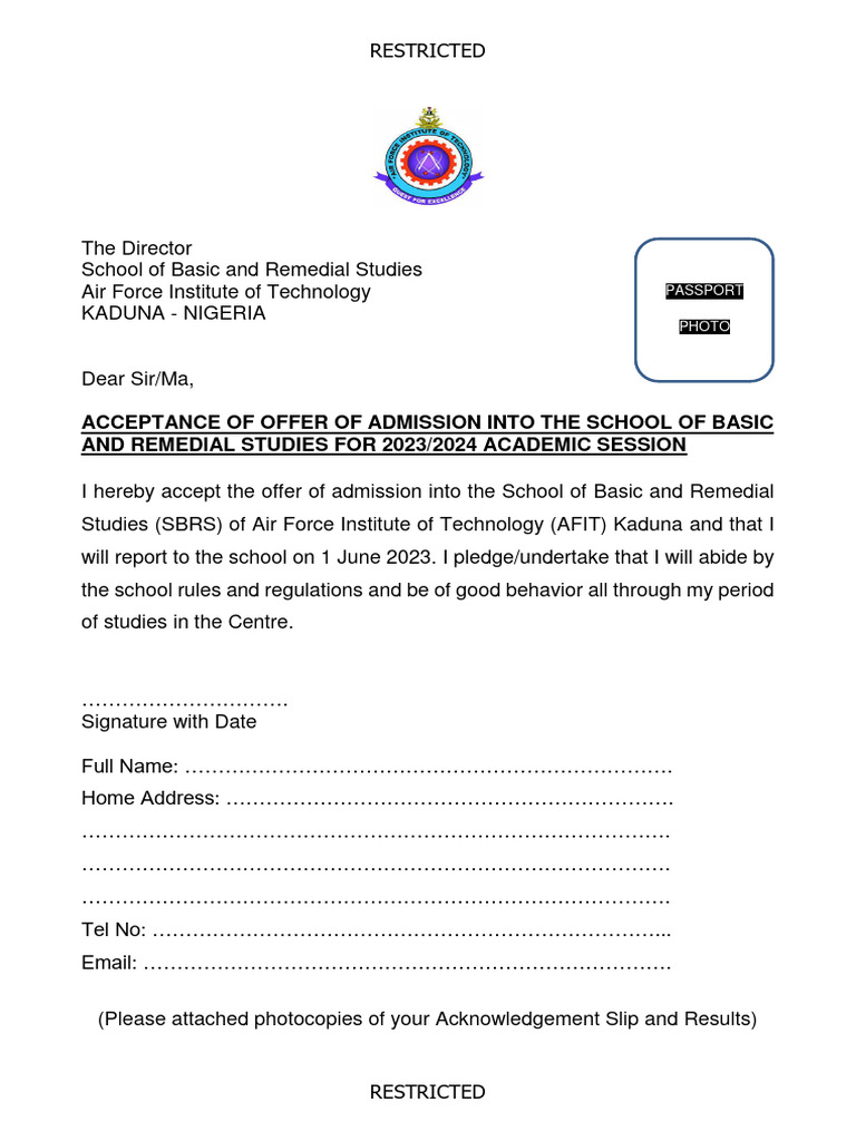 Remedial Acceptance Letters | PDF