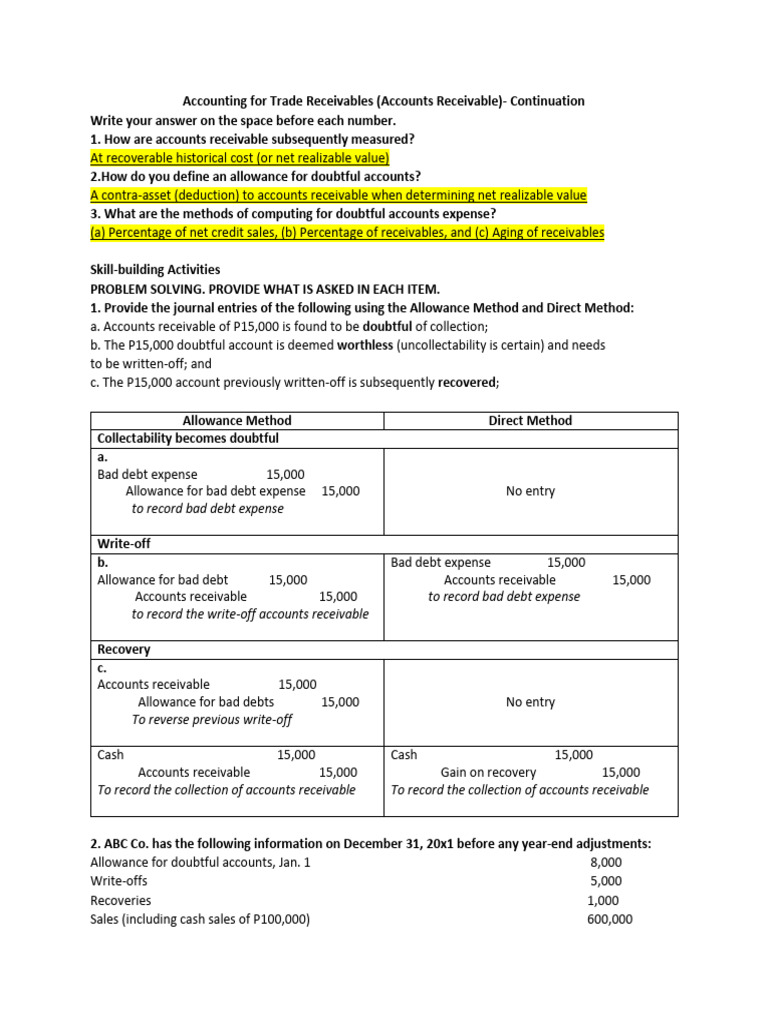Net Realizable Value of Receivables | PDF | Bad Debt | Business Economics