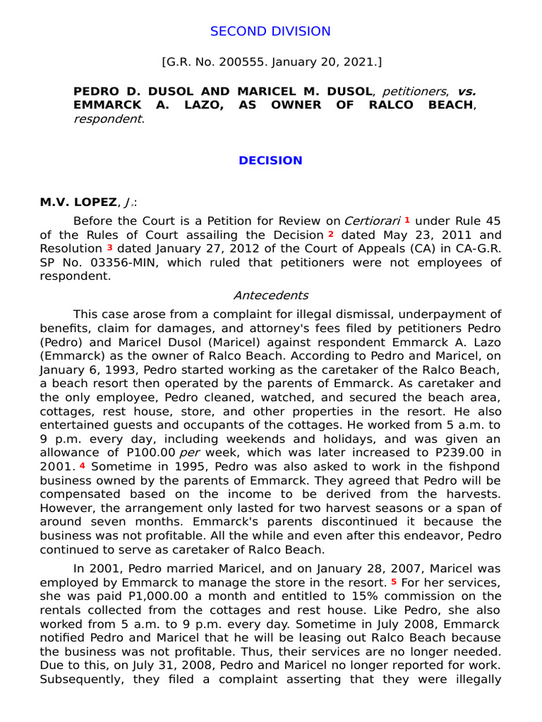 Dusol v. Lazo MVL CASE Partnership | PDF | Employment | Partnership