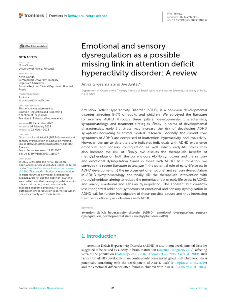 Emotional and Sensory Dysregulation As A Possible Missing Link in Attention Deficit ...