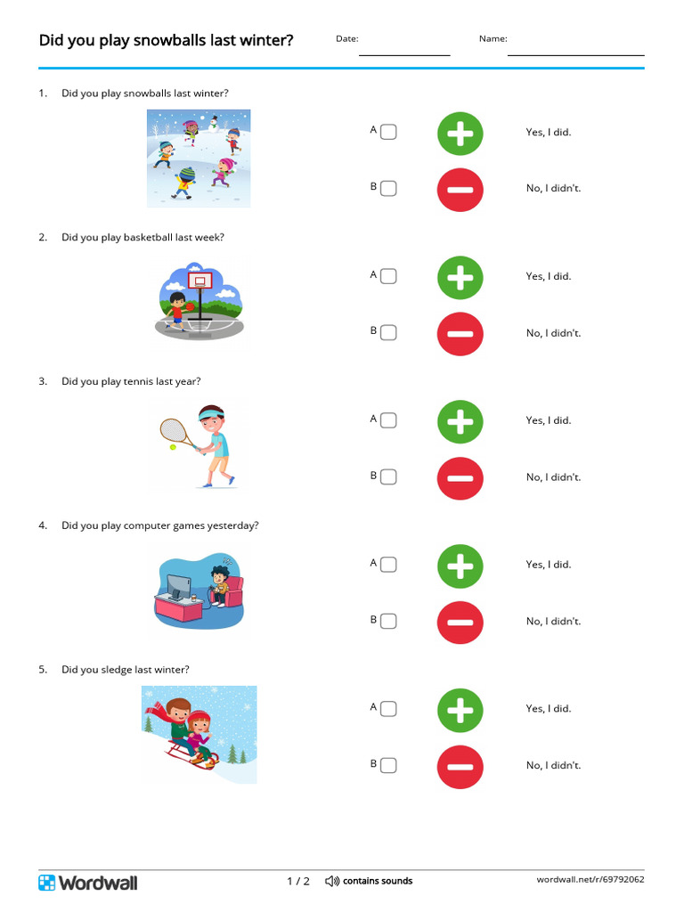 Did You Play Snowballs Last Winter Quiz | PDF