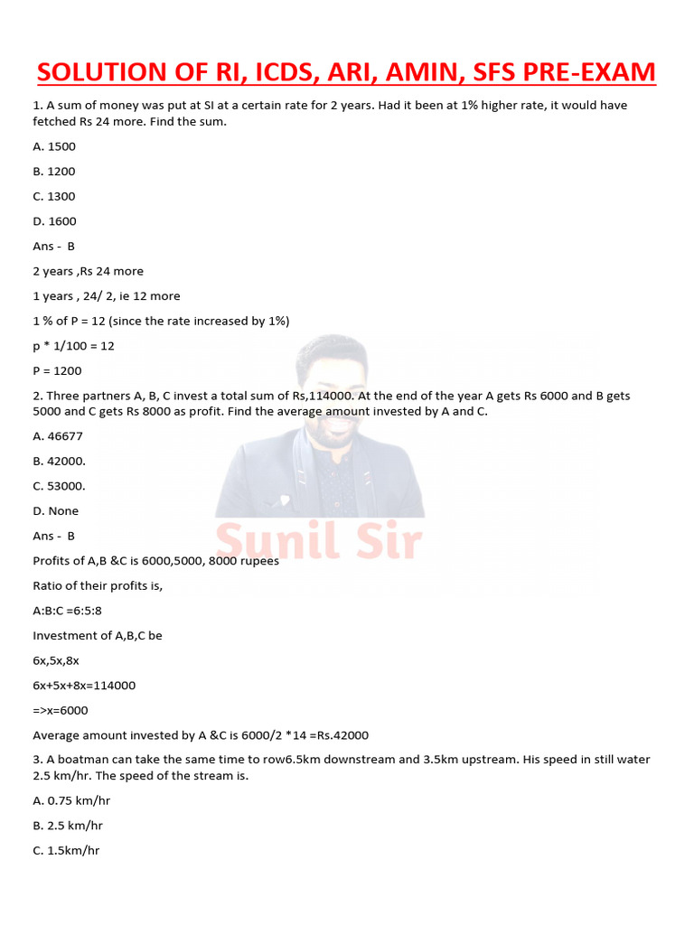 Mock Test - 2 Solution Ri, Icds, Ari, Amin, SFS Pre Exam | PDF | Length ...